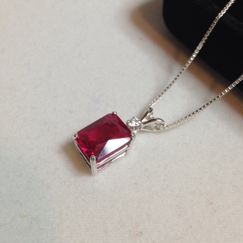 Beautiful Ruby & Sterling Silver Emerald Cut Pendant Necklace - Etsy
