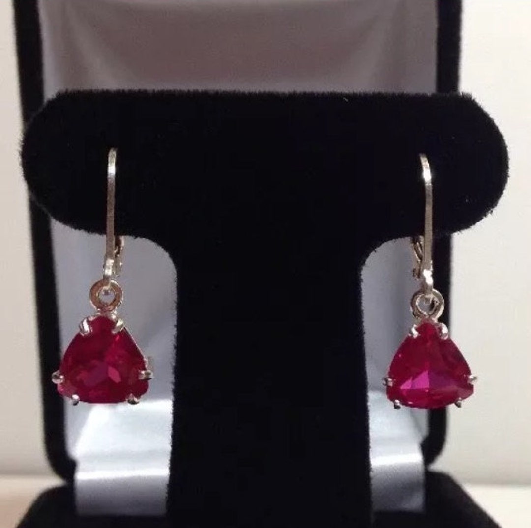 Beautiful Trillion Cut Ruby Earrings Sterling Silver Drop - Etsy