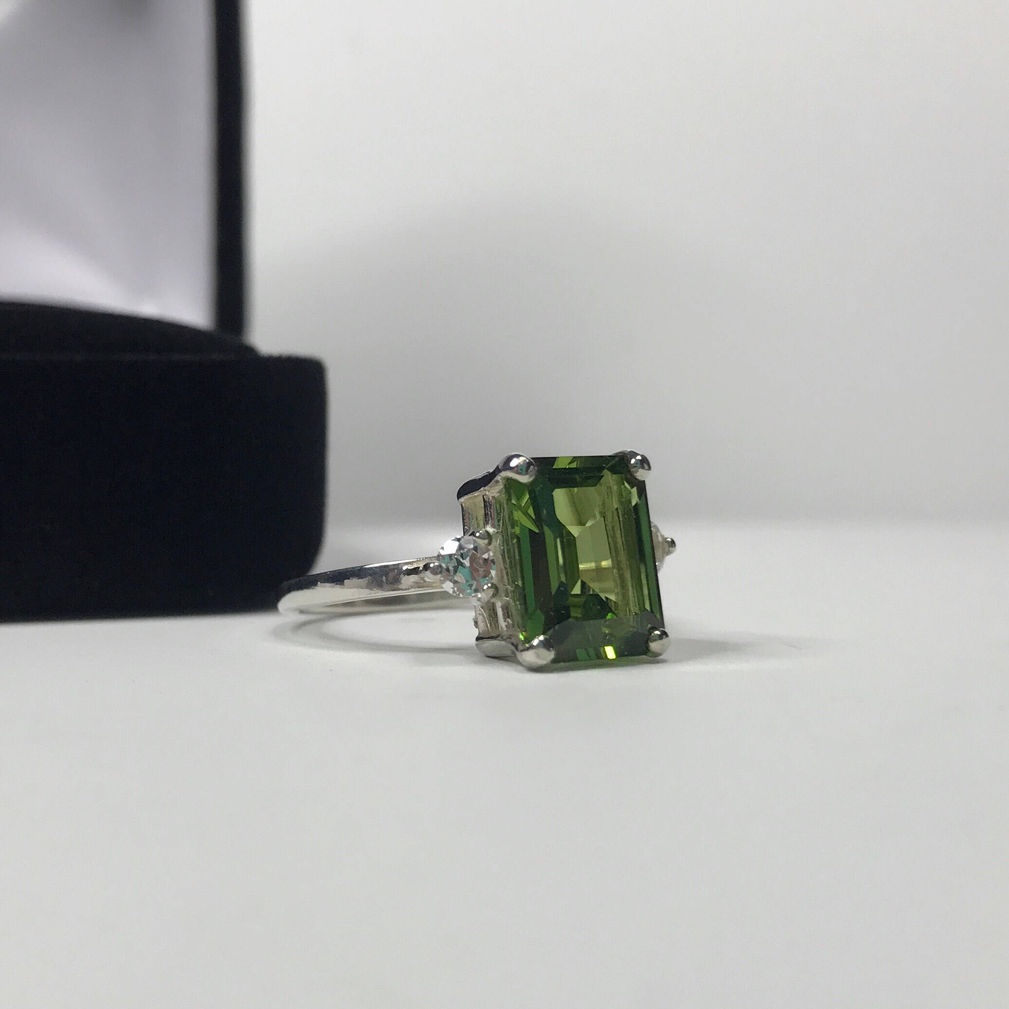 Beautiful 3.6ct Emerald Cut Peridot Ring Sterling Silver 14kt - Etsy