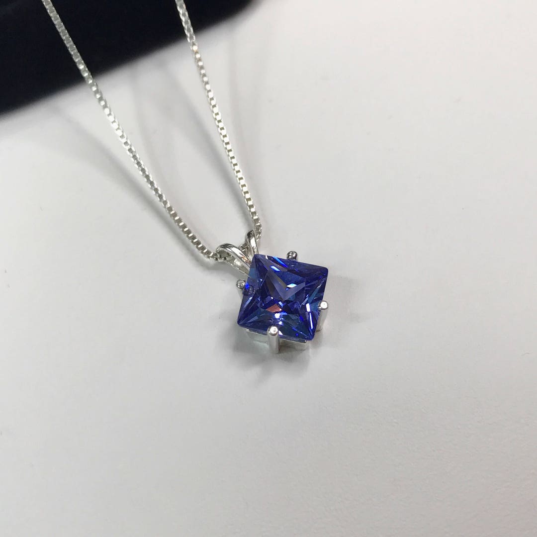 Beautiful 1ct Princess Cut Tanzanite Necklace Pendant Necklace Square ...