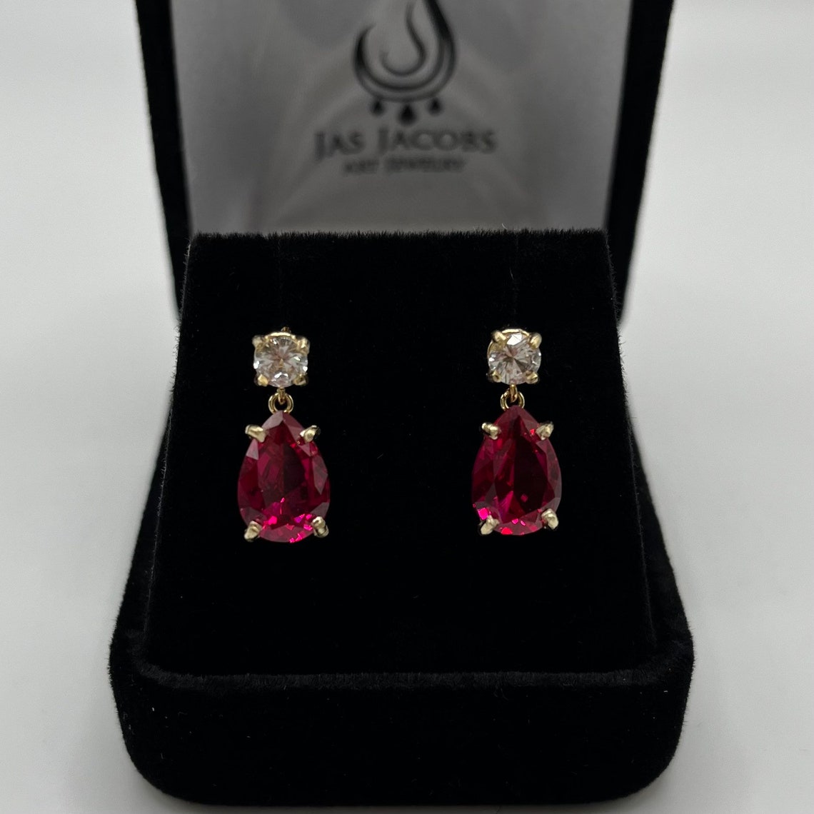 4ctw Pear Cut Ruby Earrings White Sapphire Stud Teardrop Ruby Dangle ...
