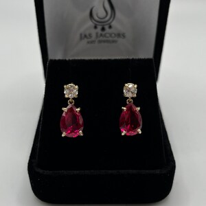 Beautiful 4ctw Pear Cut Ruby Earrings White Sapphire 14k Gold or ...