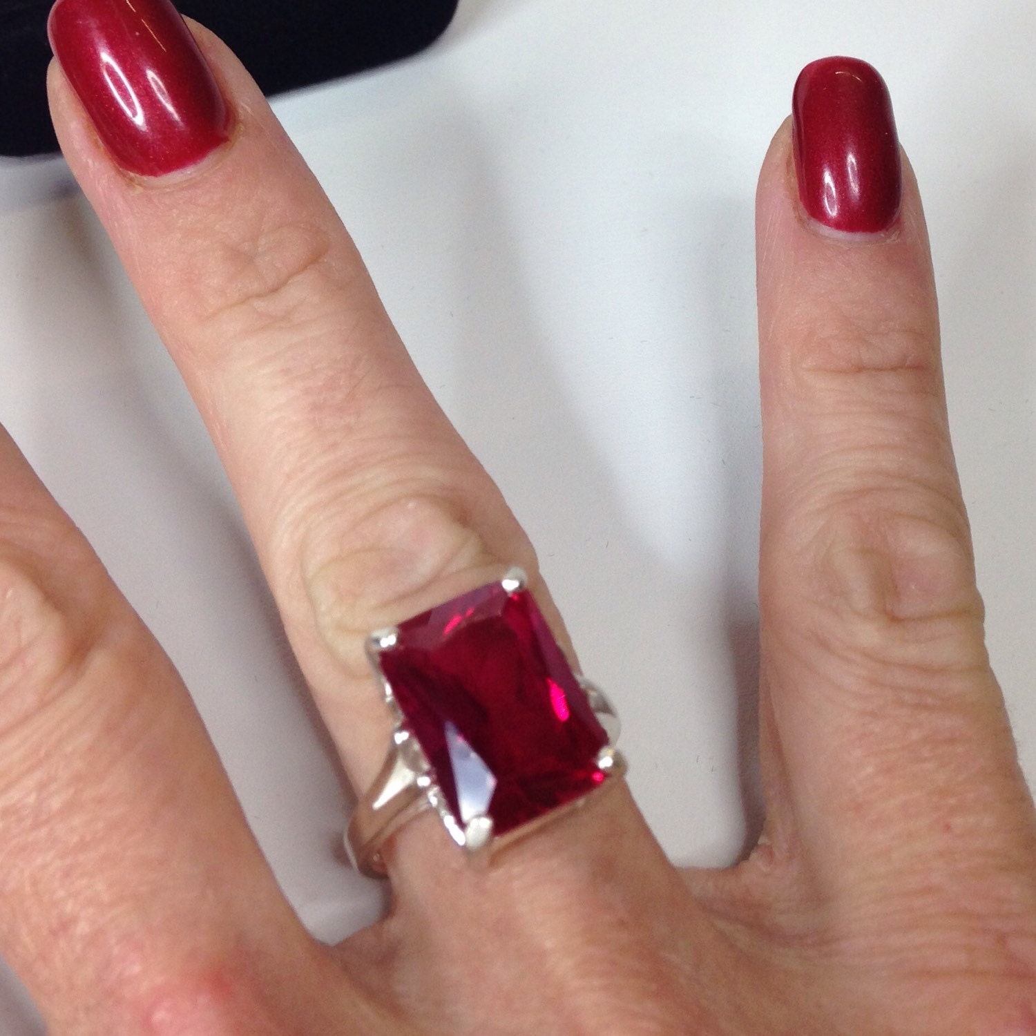 BEAUTIFUL 8ct Emerald Cut Ruby Ring Sterling Silver Sz 4 5 6 7 | Etsy