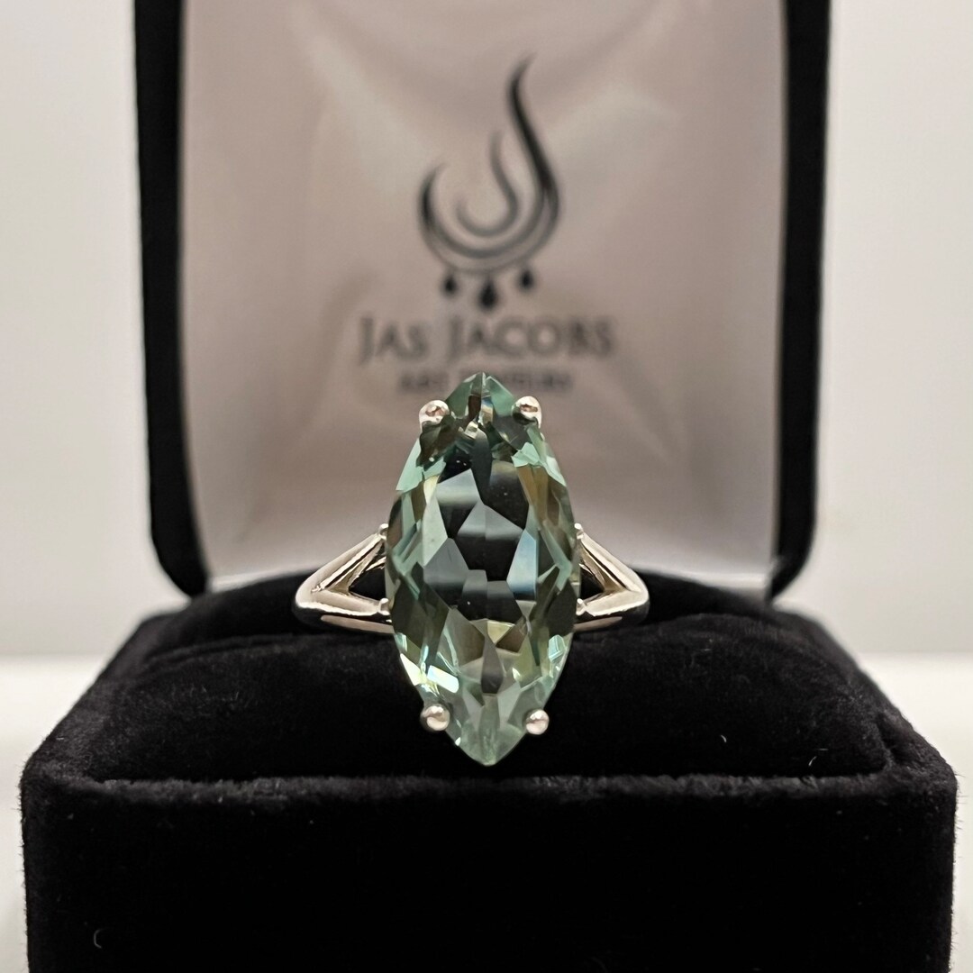 BEAUTIFUL 6ct Marquise Cut Green Quartz Ring Size 7 Sterling Silver ...