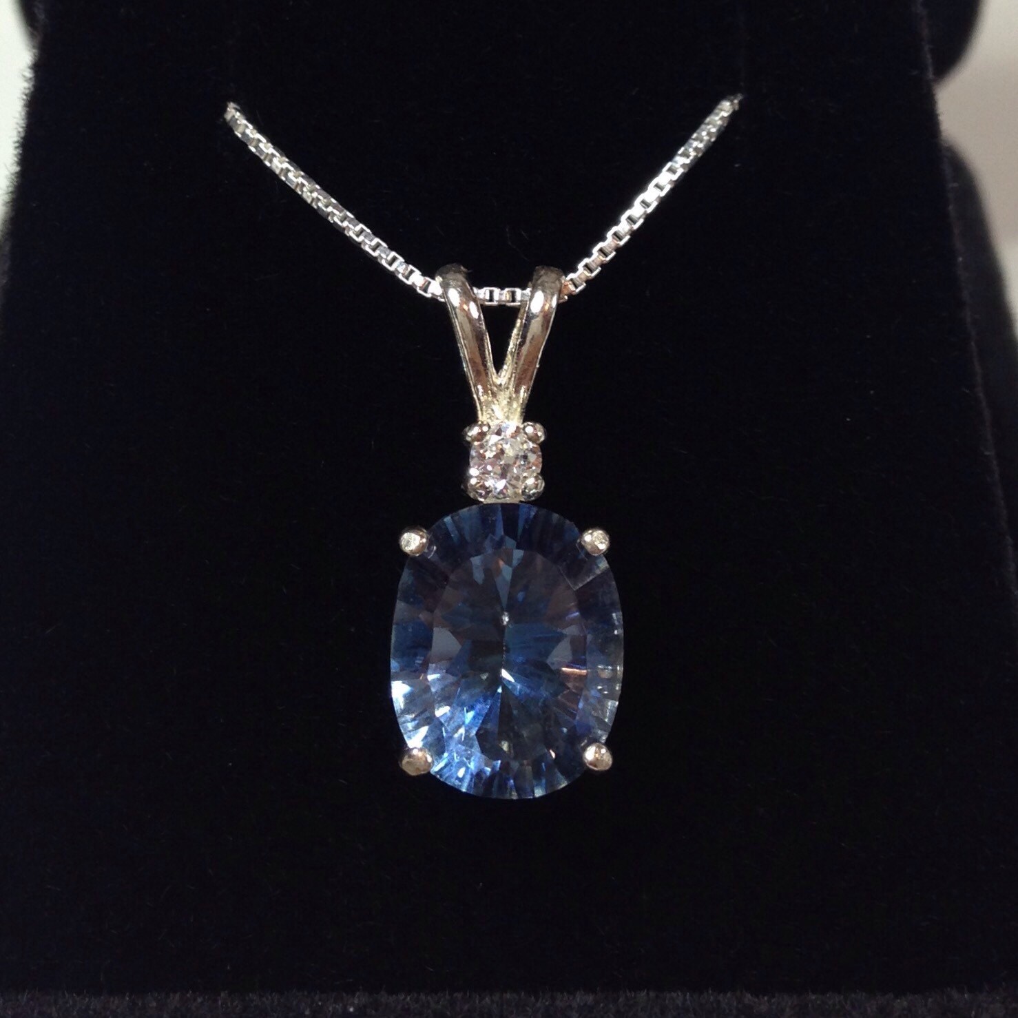 2.5ct Oval Cut Iolite Quartz & White Sapphire Necklace Sterling Silver ...