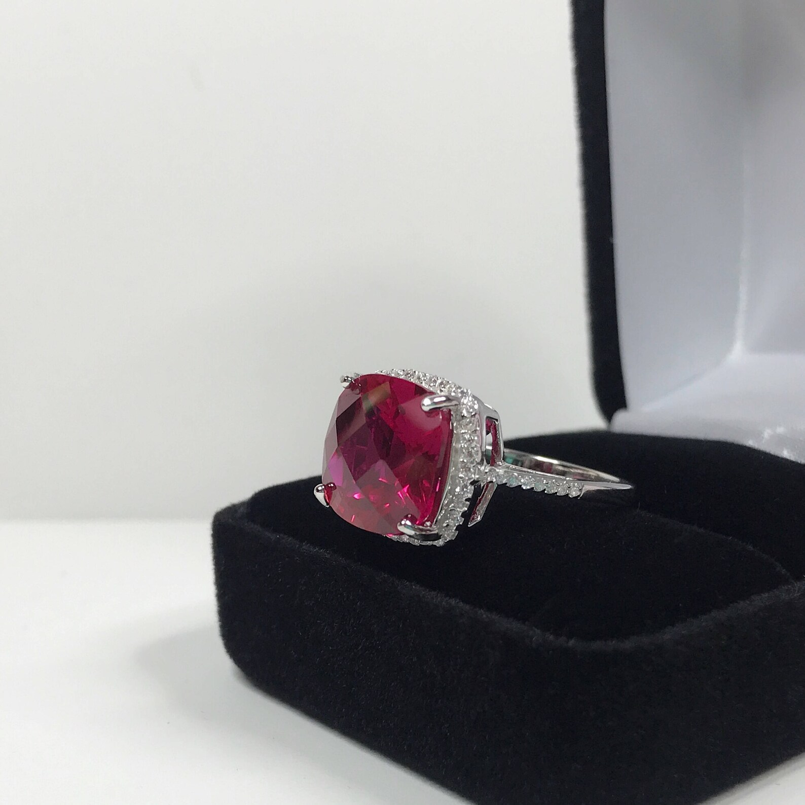 Beautiful Cushion Cut Ruby Ring Size 6 7 8 White Sapphire | Etsy