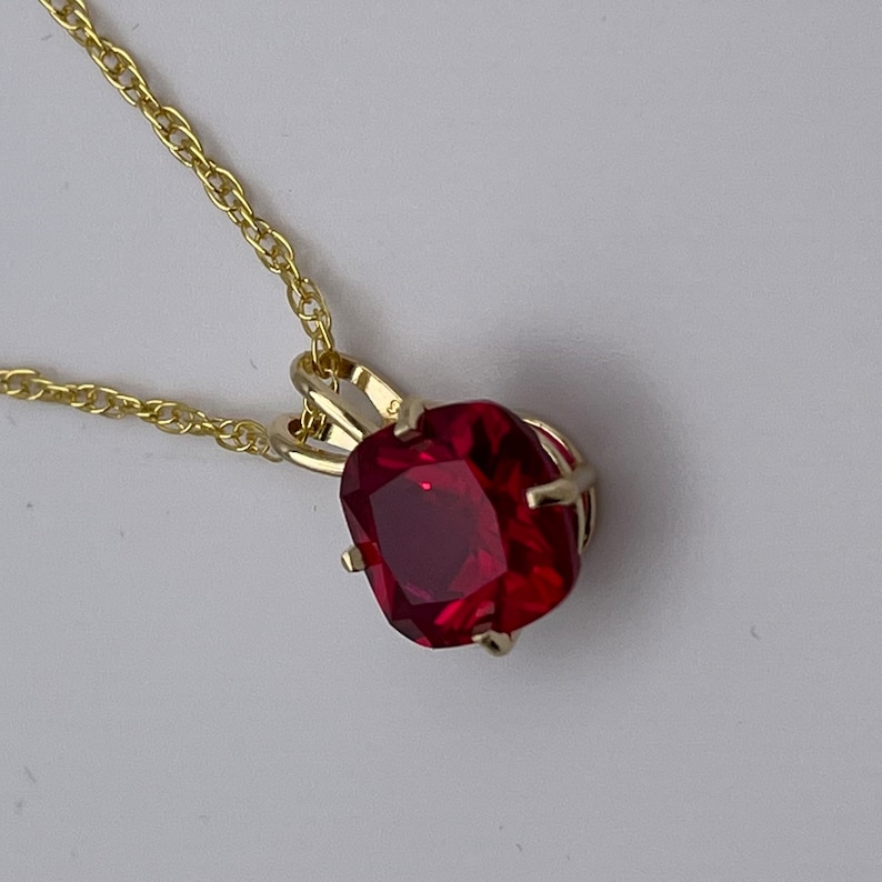 5ct Cushion Cut Ruby Pendant Necklace in 14k Gold Holiday Jewelry Gift ...