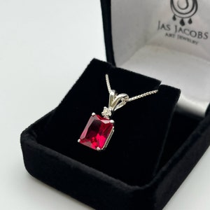 Beautiful 4ct Emerald Cut Ruby Necklace Sterling Silver White Sapphire ...