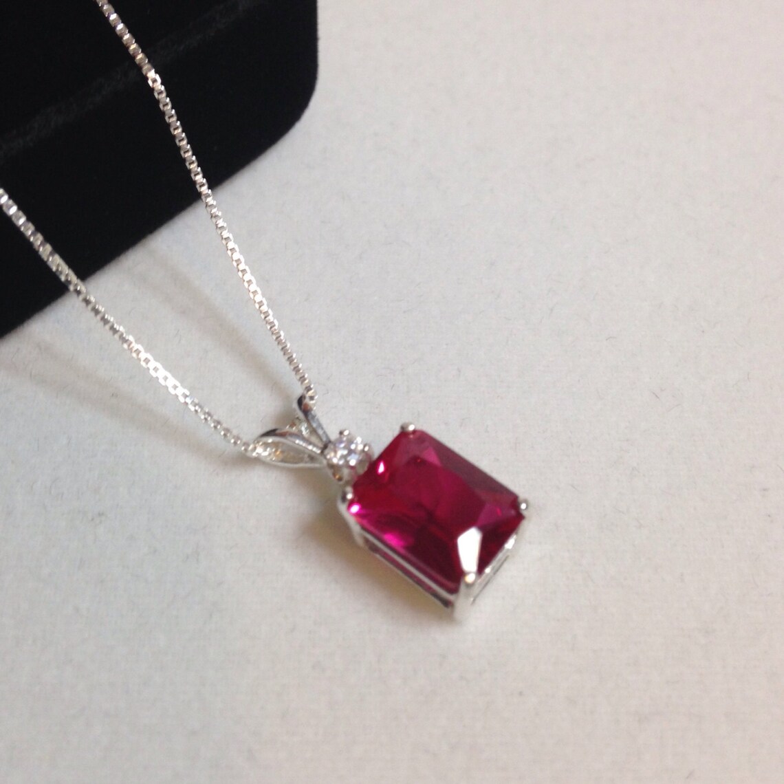 Beautiful Ruby & Sterling Silver Emerald Cut Pendant Necklace - Etsy