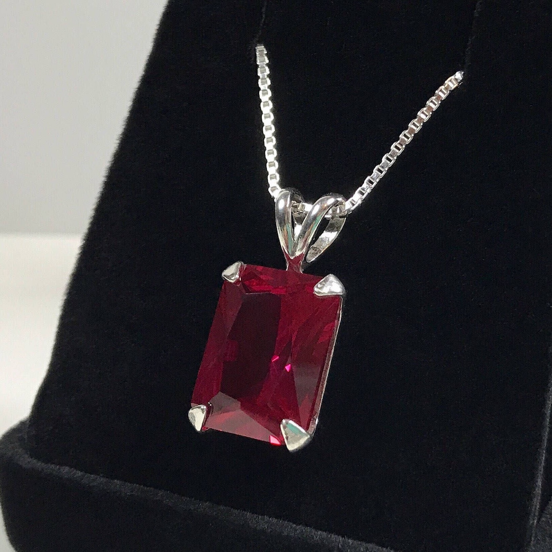 13ct Emerald Cut Ruby Pendant Necklace Solitaire Jewelry Gift July ...