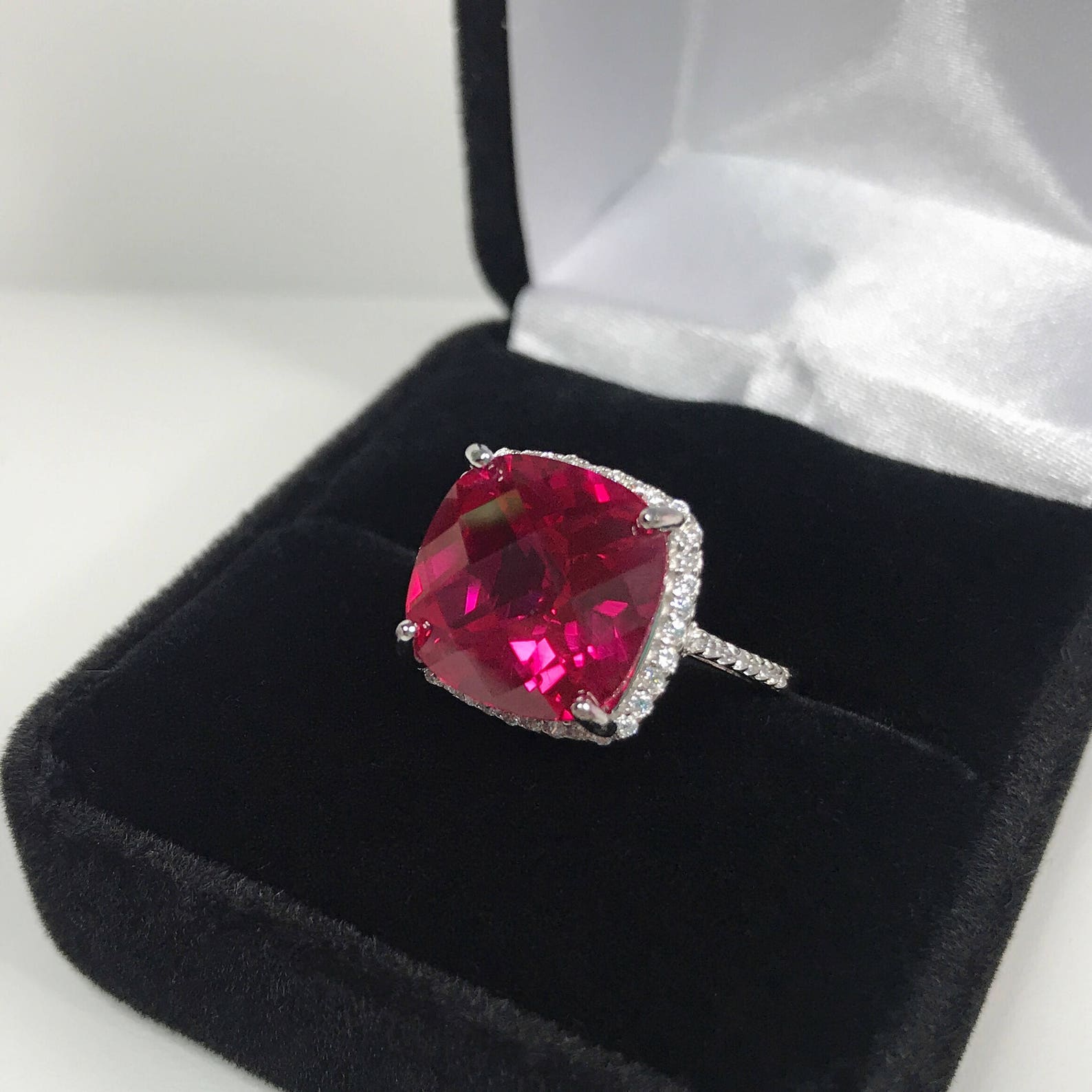 Beautiful Cushion Cut Ruby Ring Size 6 7 8 White Sapphire - Etsy