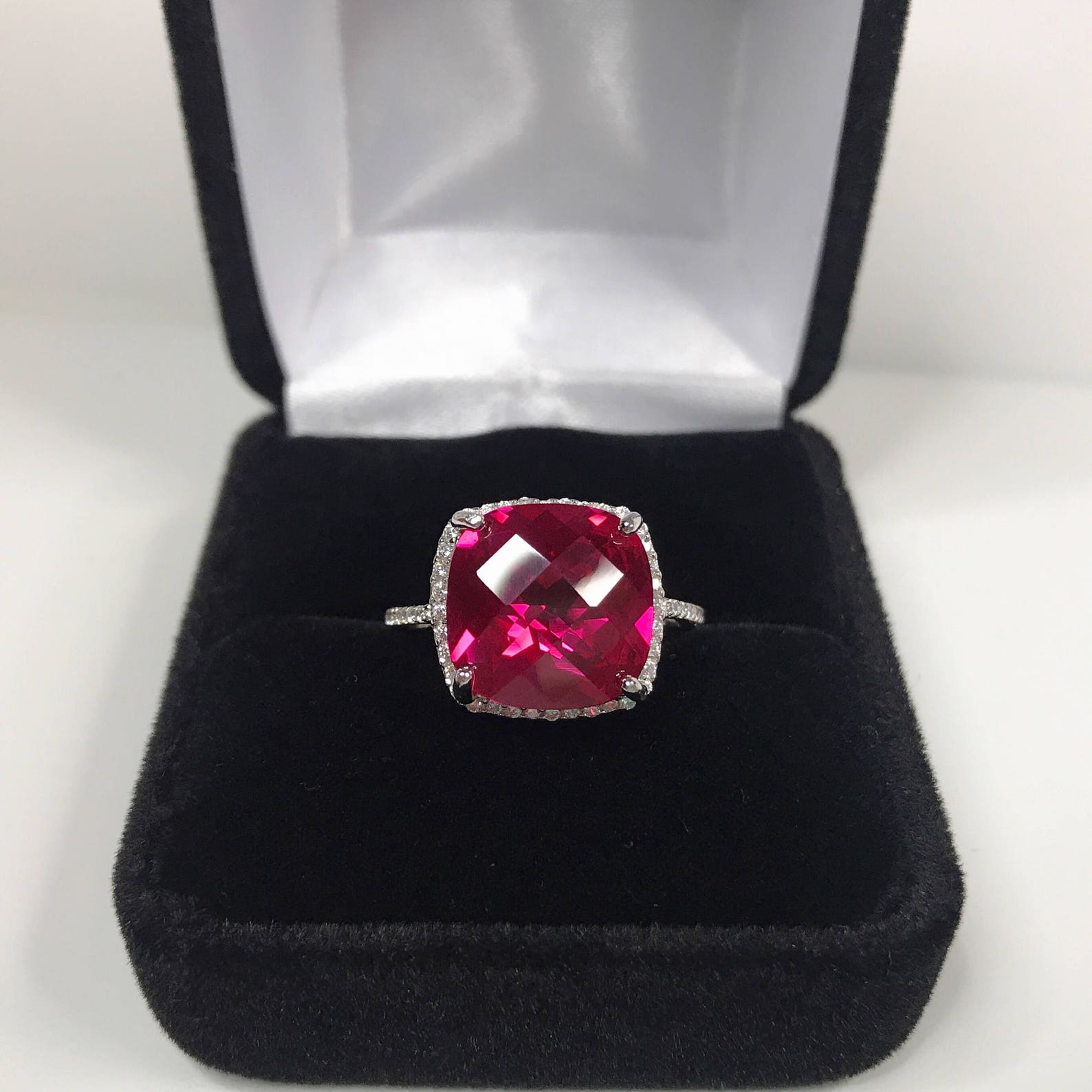 Beautiful Cushion Cut Ruby Ring Size 6 7 8 White Sapphire | Etsy