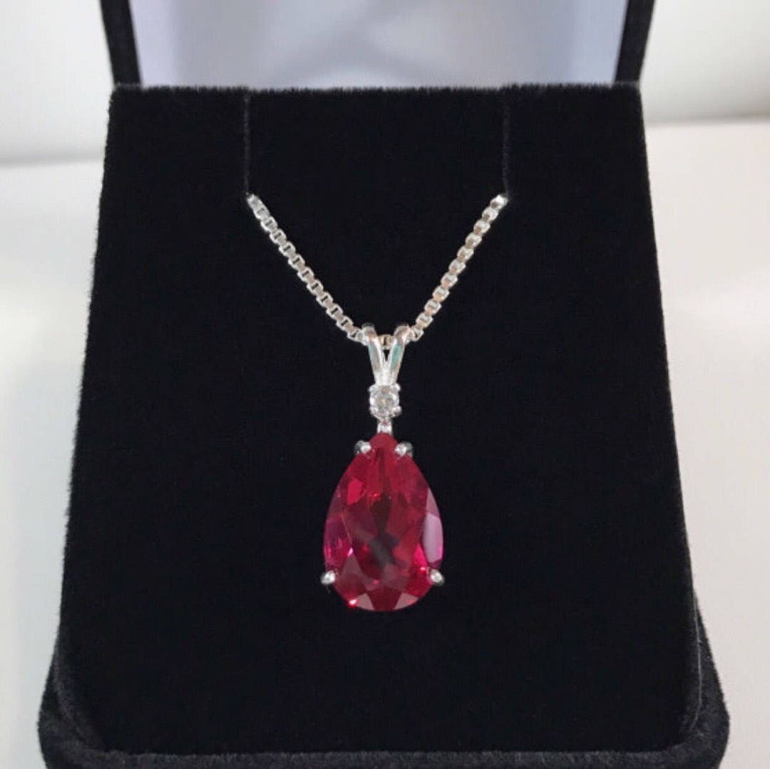 Beautiful 4ct Ruby & White Sapphire Sterling Silver Pendant Necklace ...