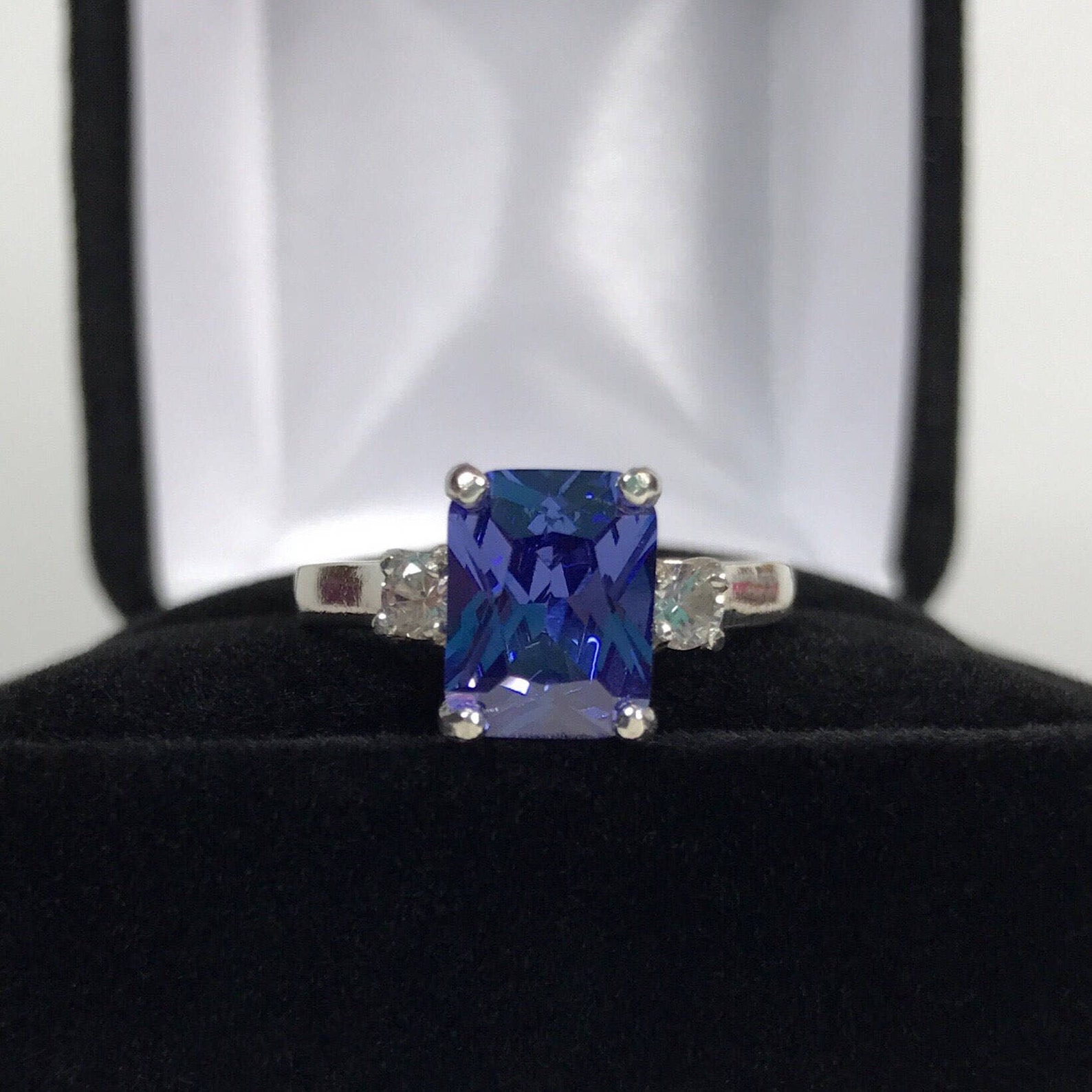 Gorgeous 2.5ct Emerald Cut Tanzanite Ring White Sapphire - Etsy
