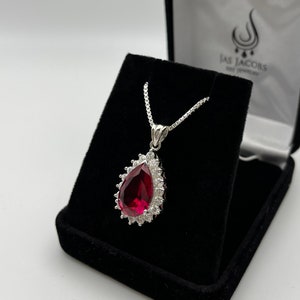 Beautiful 9.3ctw Ruby Necklace Sterling Silver Pendant Necklace Pear ...