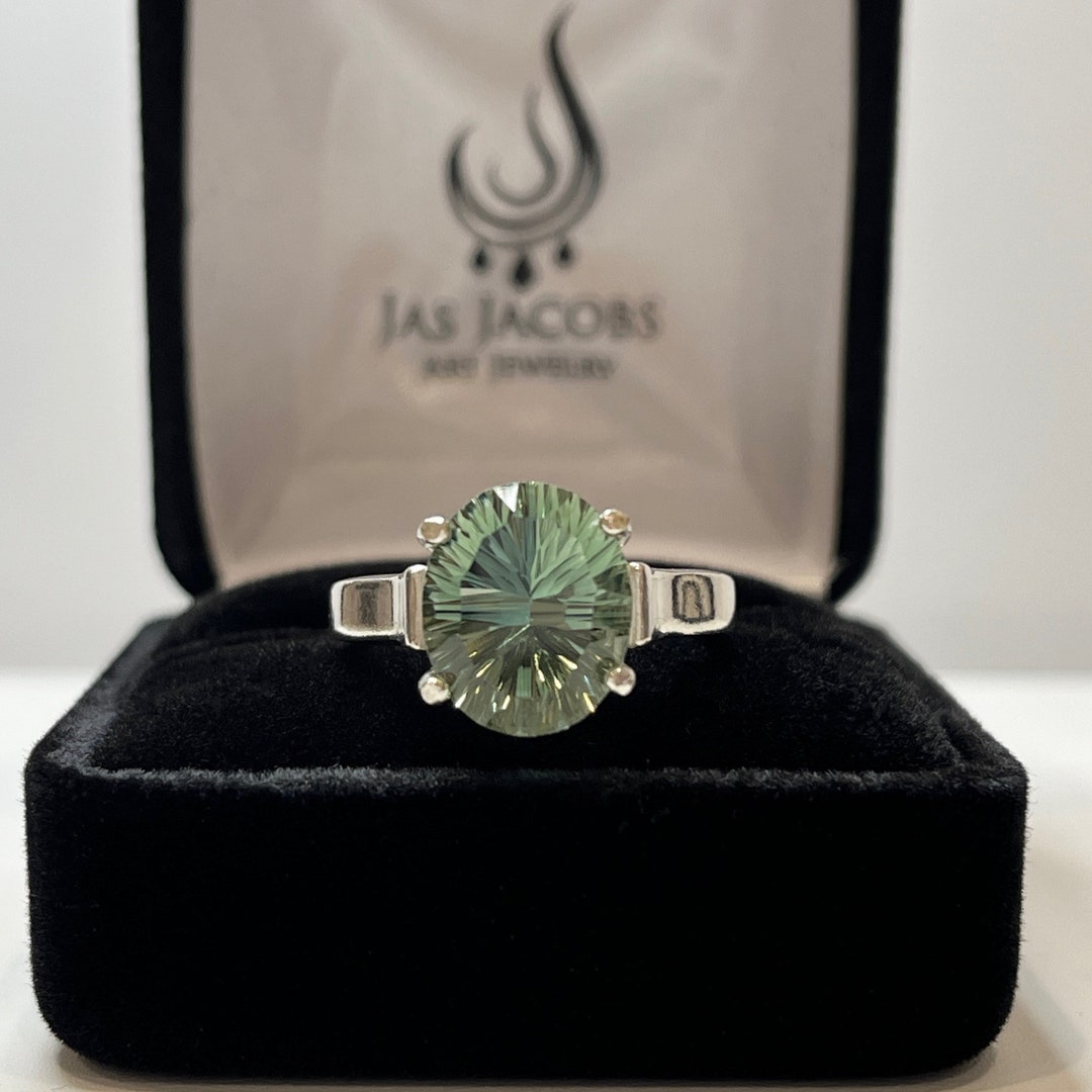 BEAUTIFUL 4.5ct Oval Cut Green Quartz Ring Sterling Silver Solitaire ...