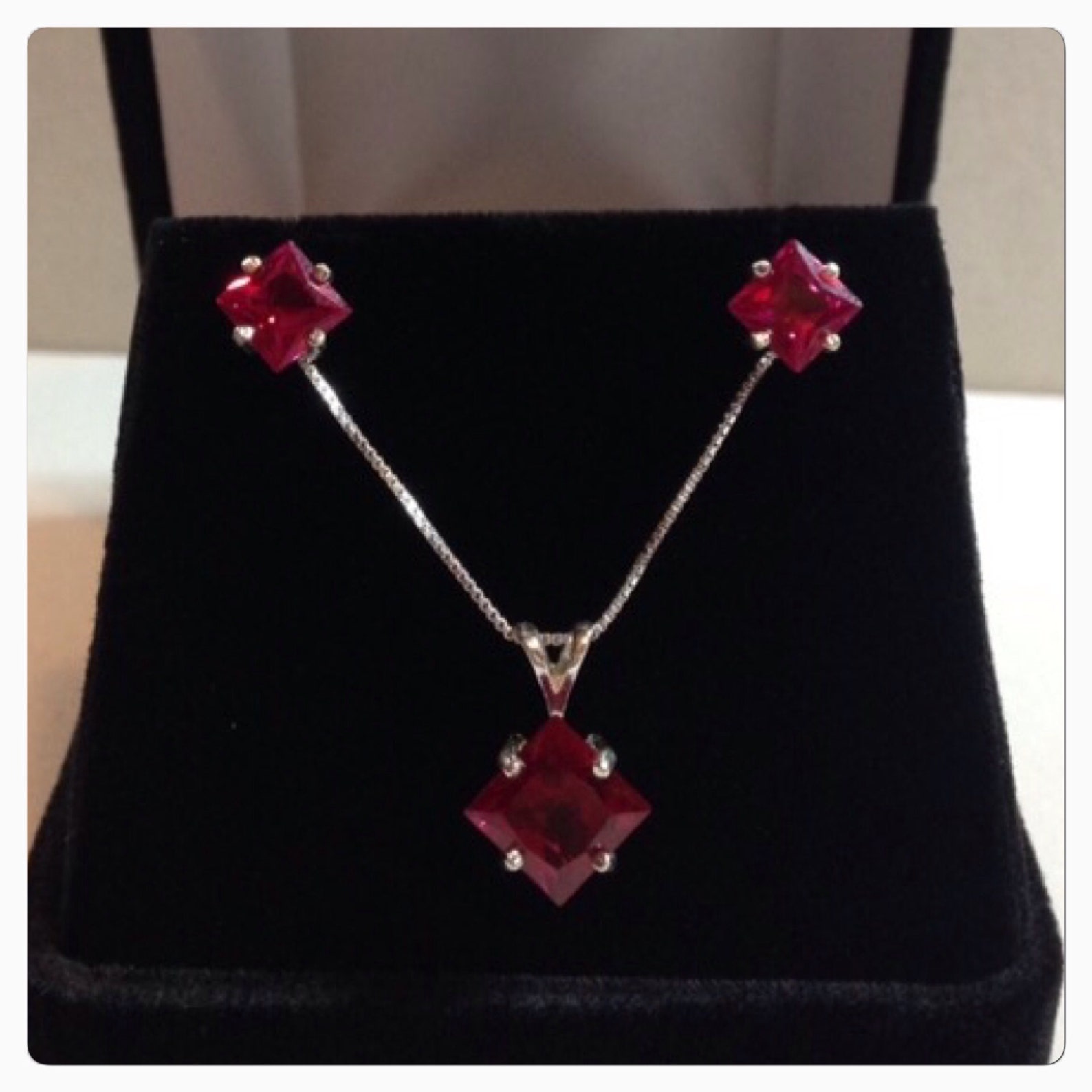 4.5ct Princess Cut Ruby & Sterling Silver Pendant Necklace and | Etsy