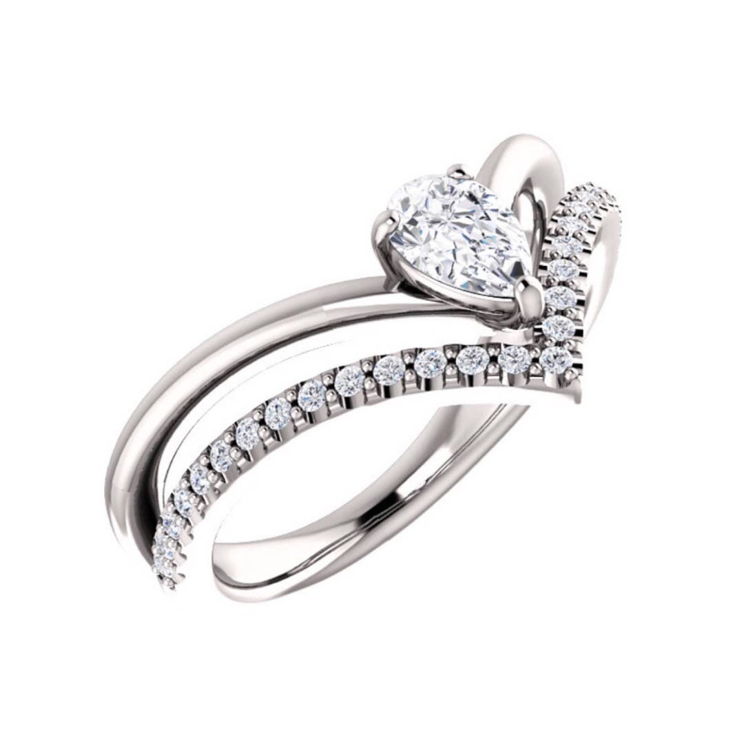 Gorgeous Moissanite & Diamond Ring 14k Gold Double V Negative Space ...