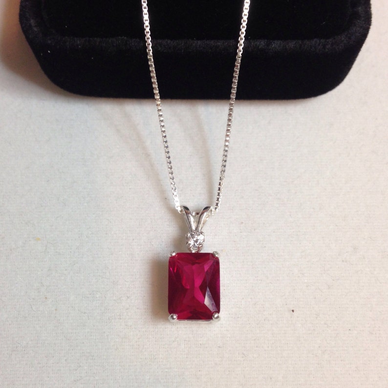 Beautiful Ruby & Sterling Silver Emerald Cut Pendant Necklace - Etsy