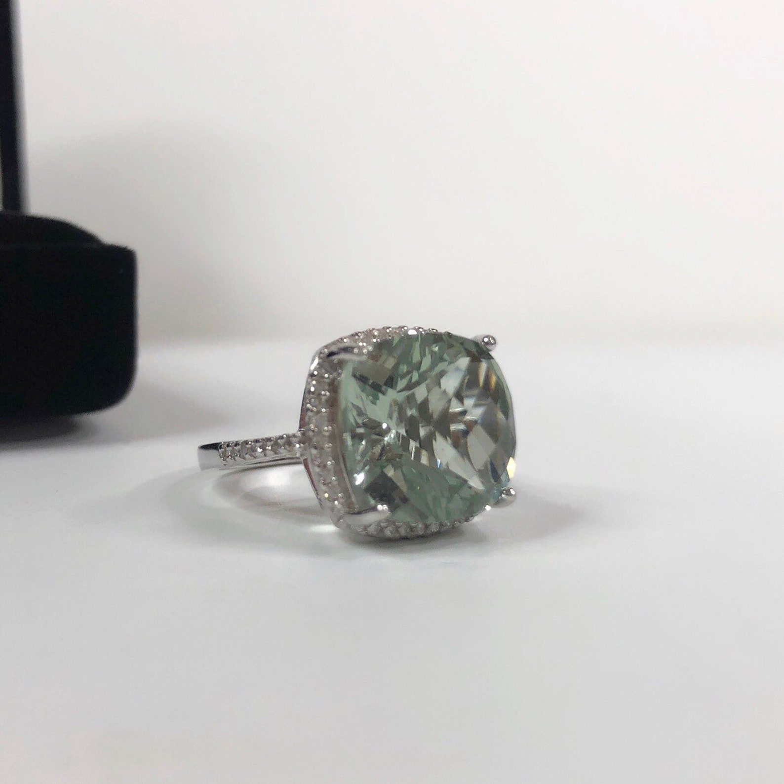 STUNNING 7ct Cushion Cut Green Quartz Ring Sterling Silver | Etsy