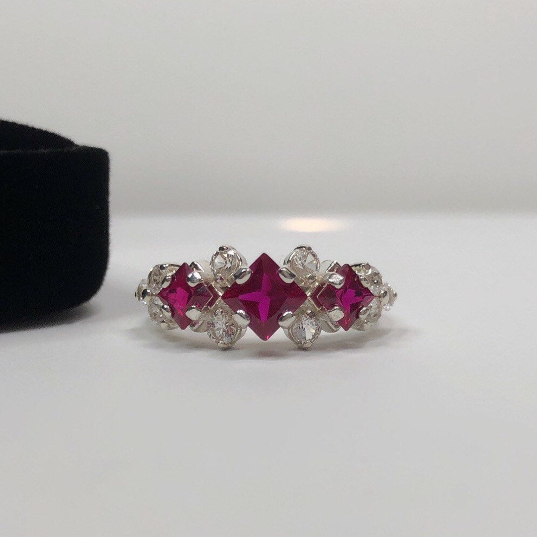 BEAUTIFUL 3ctw Princess Cut Ruby Ring White Sapphire 10k 14k Gold Ring ...