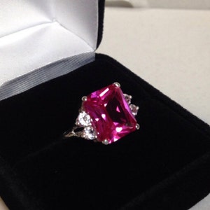 Gorgeous 6ct Emerald Cut Bright Pink Sapphire Ring With White - Etsy