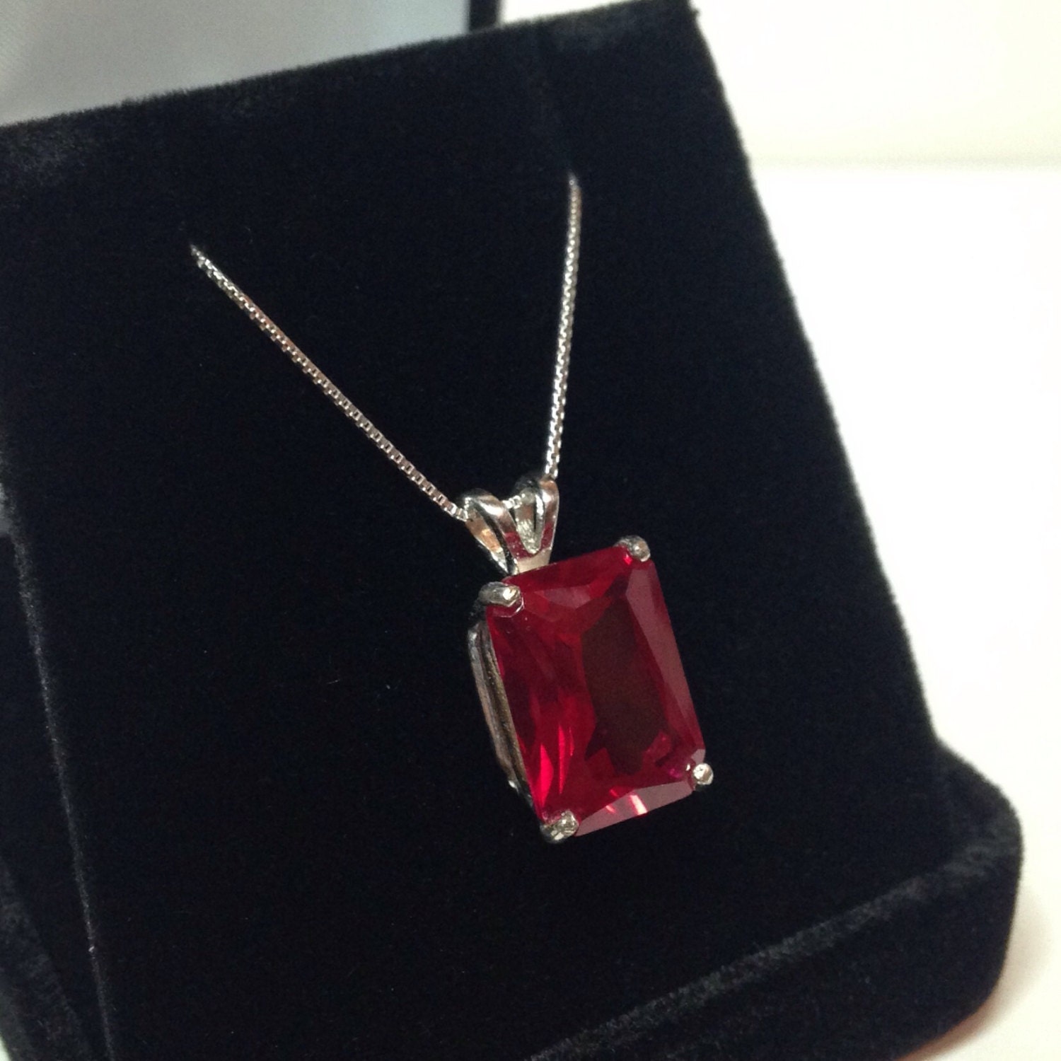 Beautiful 8ct Emerald Cut Ruby Sterling Silver Pendant | Etsy