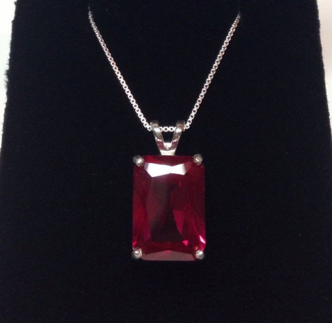 Beautiful 8ct Emerald Cut Ruby Sterling Silver Pendant | Etsy