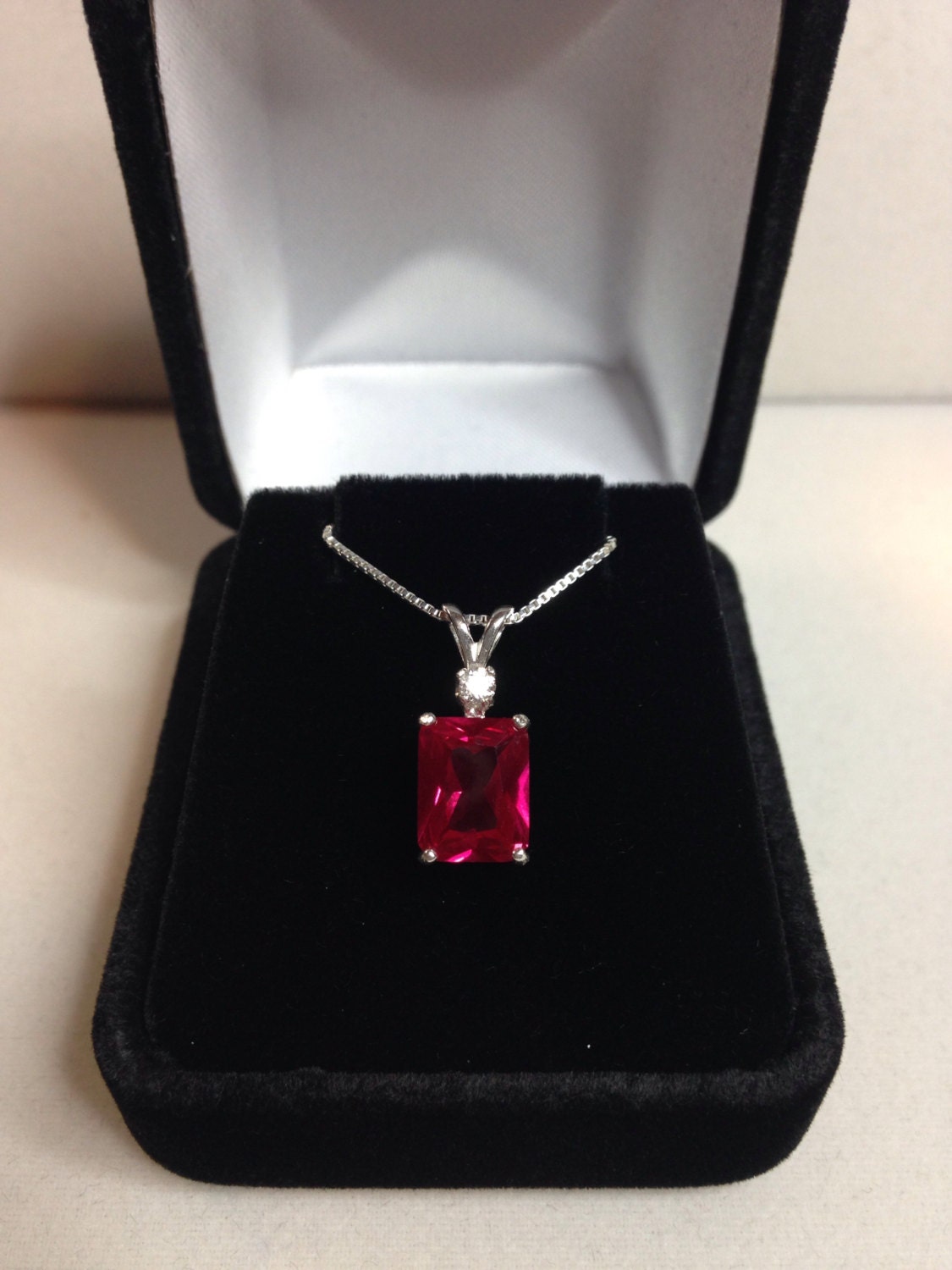 Beautiful Ruby & Sterling Silver Emerald Cut Pendant Necklace - Etsy
