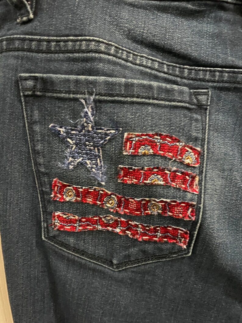 Up-cycled Denim Jeans, Vintage, American Flag, Patriotic, 4th of July ...