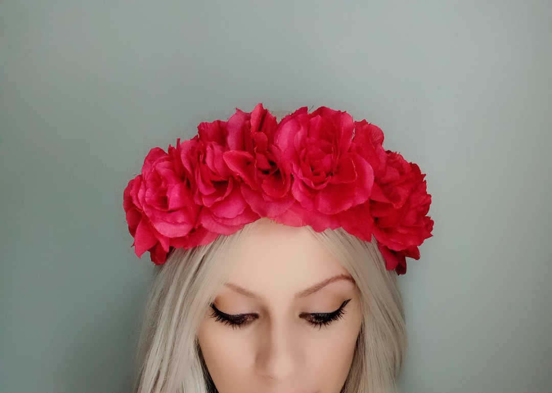 Red Rose Crown, Rose Flower Crown, Flower Crown, Floral Crown, Rose ...