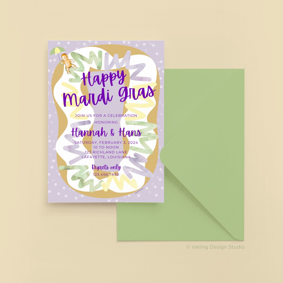 Canva Template Mardi Gras King Cake Shower Party Brunch Invitation ...