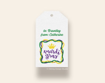 Canva Template Mardi Gras Grand Parade Crest Mask Gift Tag Instant ...