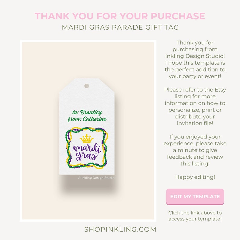 Canva Template Mardi Gras Parade Gift Tag Instant Download - Etsy