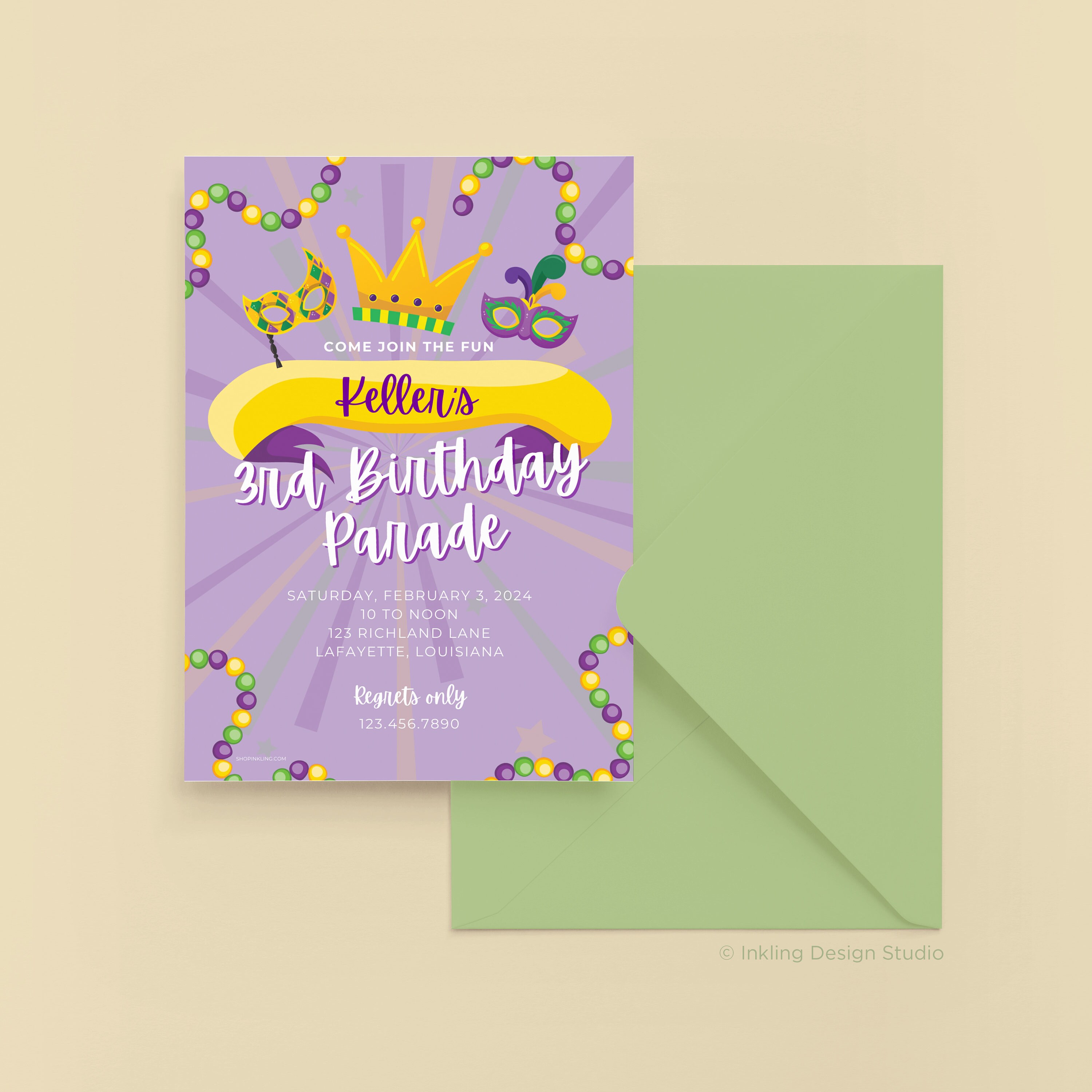 Canva Template Mardi Gras King Cake Shower Party Brunch Invitation ...