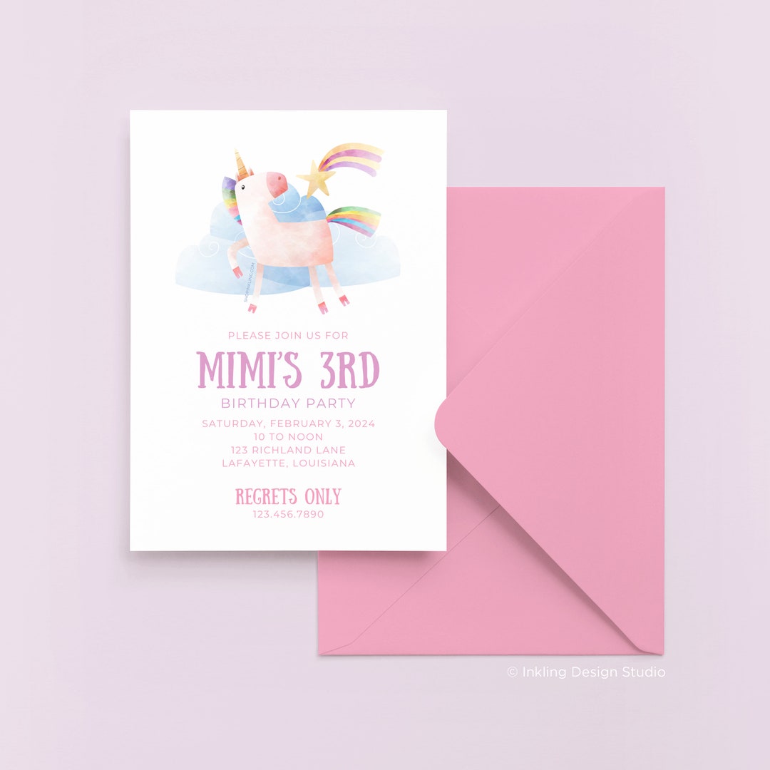 Canva Template Magical Unicorn Birthday Party Invitation Instant ...