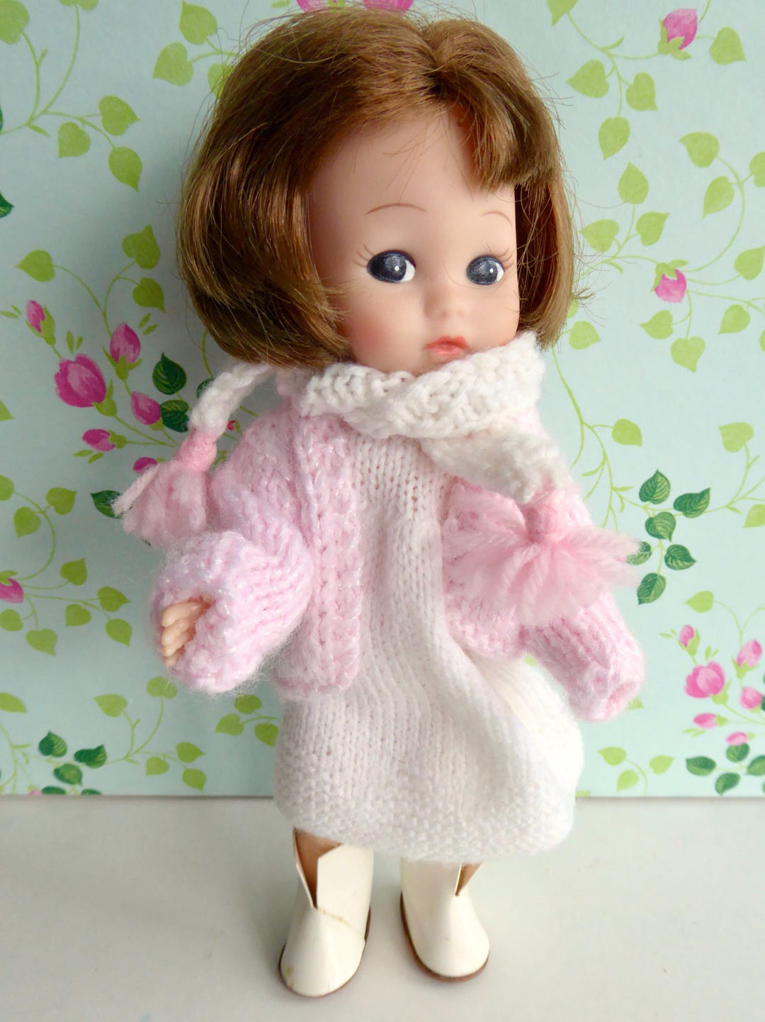 HANDKNIT DOLL OUTFIT, a Dress,cardi & Scarf for Most 7-9in/16-22cm ...