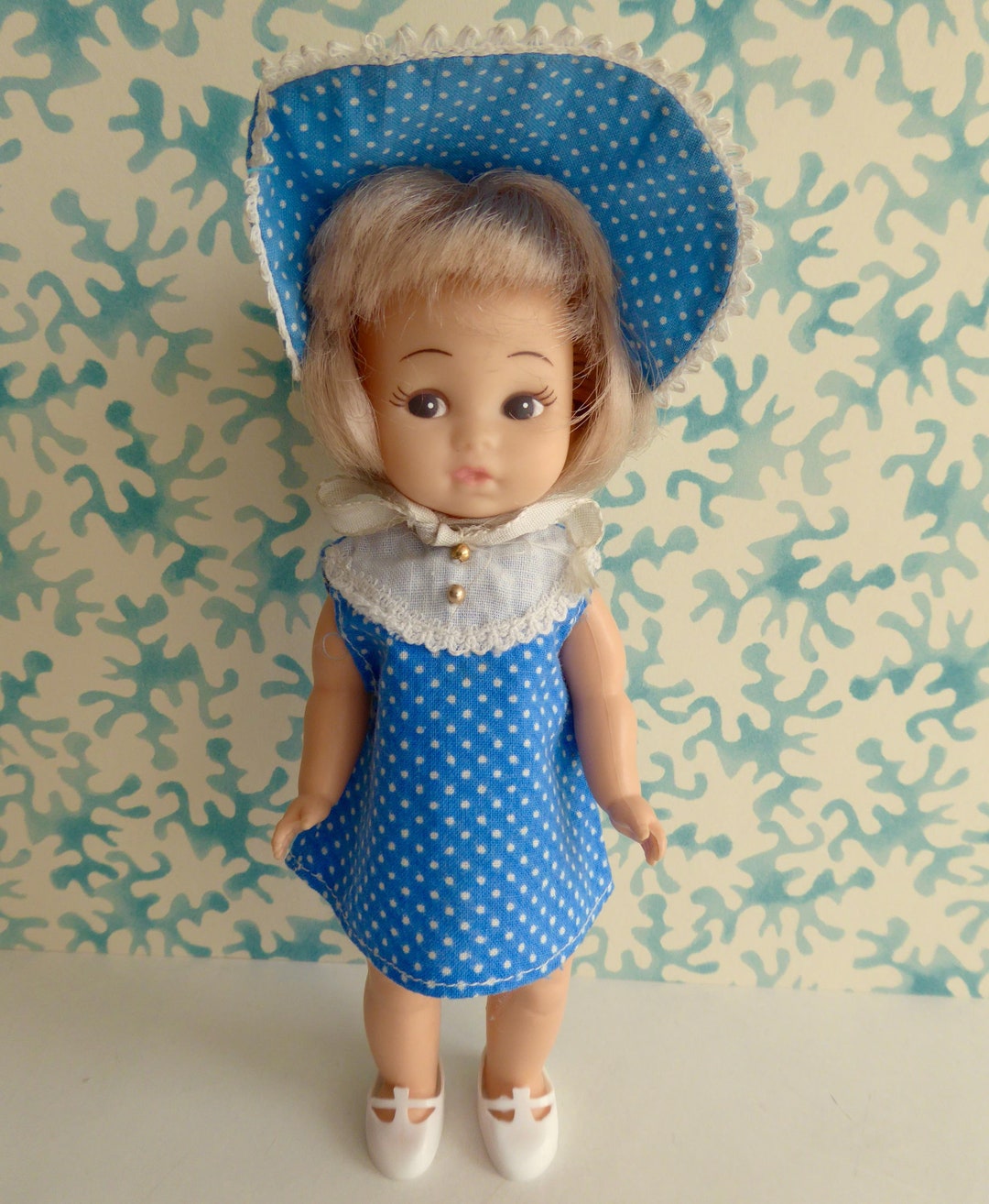 Vintage TODDLER DOLL OUTFIT Dotted Dress and Bonnet for Amanda Jane ...