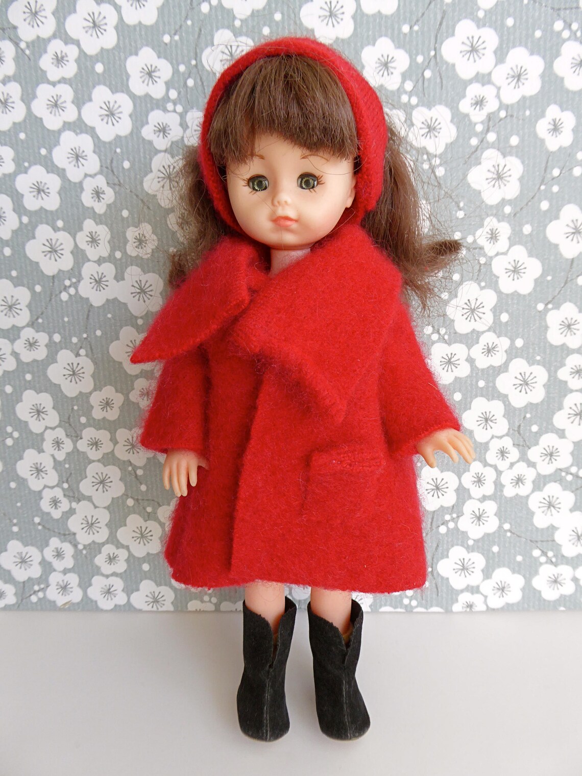 HANDMADE CASHMERE COAT and Hat for Dolls 8-9in/18-23cm Tall Like Ginny ...