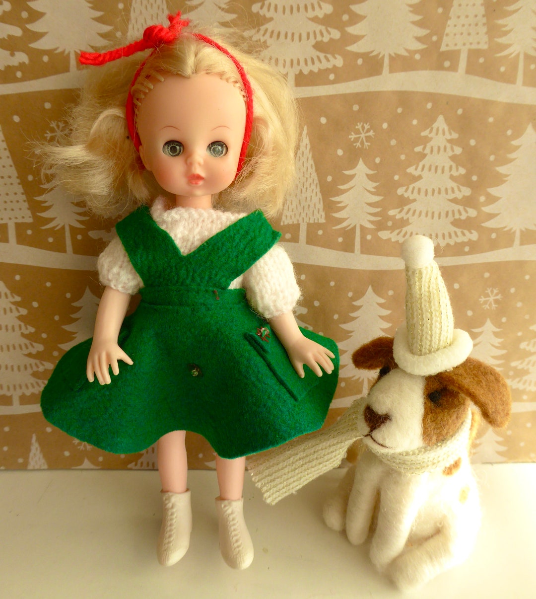 1950s FELT CHRISTMAS DRESS & Sweater 2 Pieces for 7-8in/ 16-18cm Dolls ...