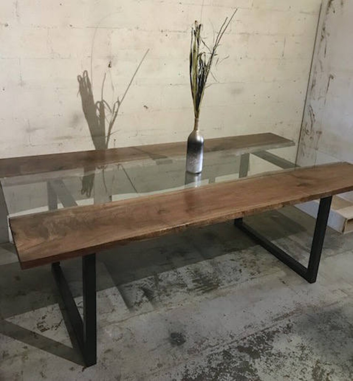 Live Edge Glass Inlay Slab Table the View With Metal Legs | Etsy