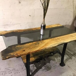 Live Edge Glass Inlay Slab Table - the View- With Metal Legs and ...