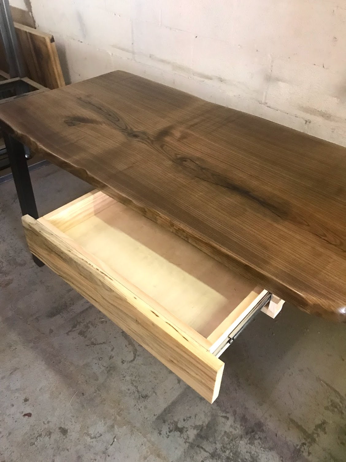 Live Edge Slab Desk With Metal Legs and a Hardwood Matching - Etsy