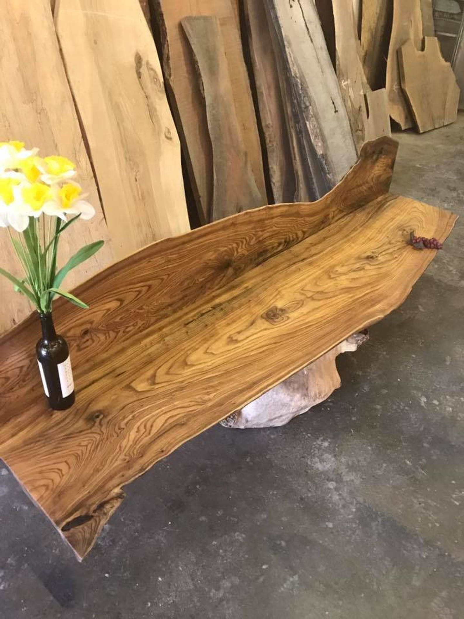Live Edge Elm Bar With Backsplash the Baller | Etsy Canada