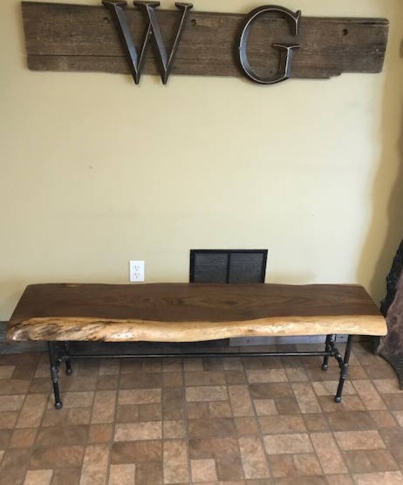 Walnut Bench Industrial Style With Metal Pipe Legs | Etsy