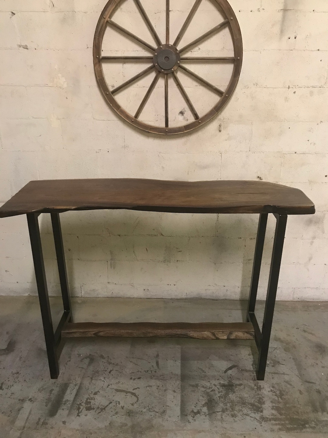 Live Edge Slab Walnut Bar With Crossbeam Support and Metal Legs - Etsy