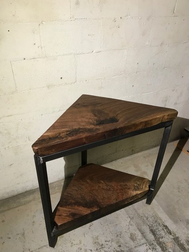 Corner Stand Black Walnut Industrial Style With Metal Base - Etsy
