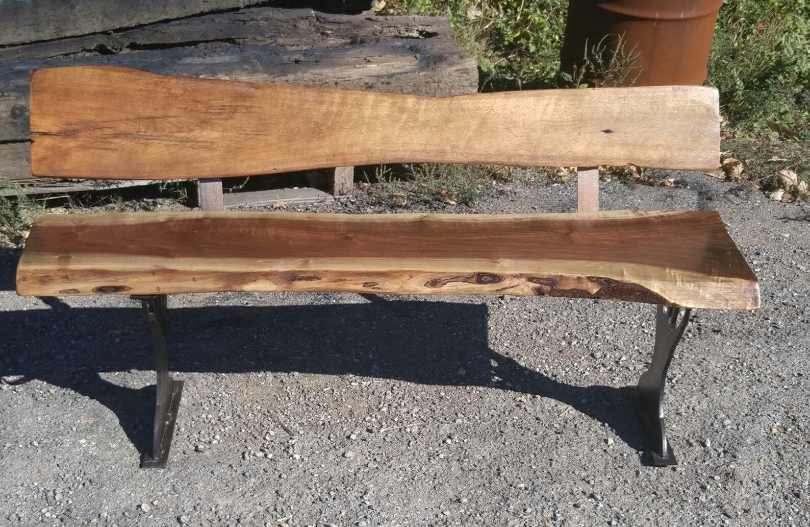 Slab Bench Black Walnut With Live Edge Backrest - Etsy Canada