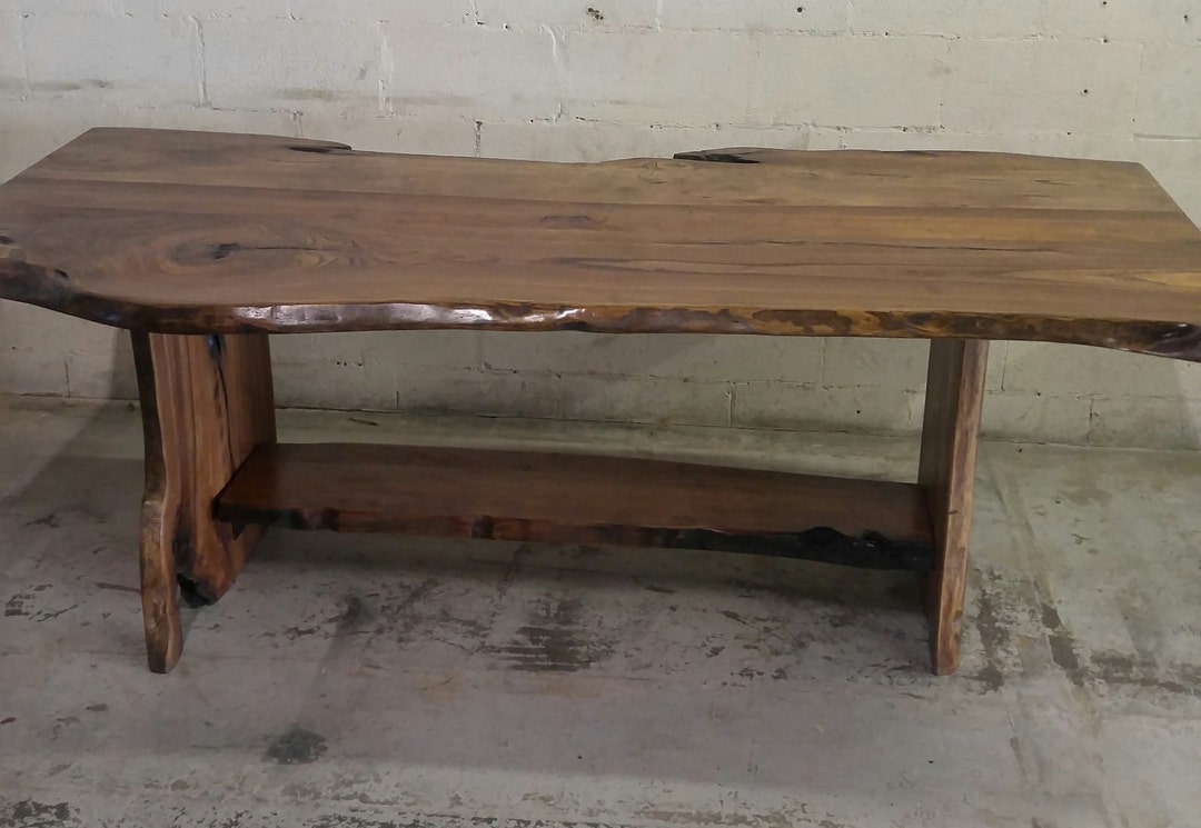 Live Edge Elm Slab Dining Table With Slab Legs and Wooden Slab Center ...