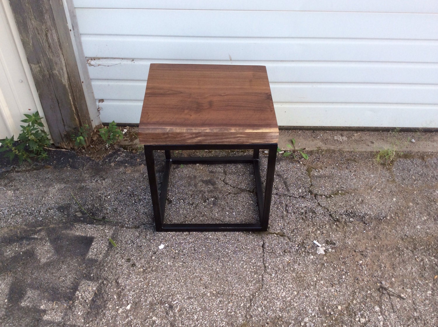 End Table Black Walnut With Metal Cubed Base - Etsy